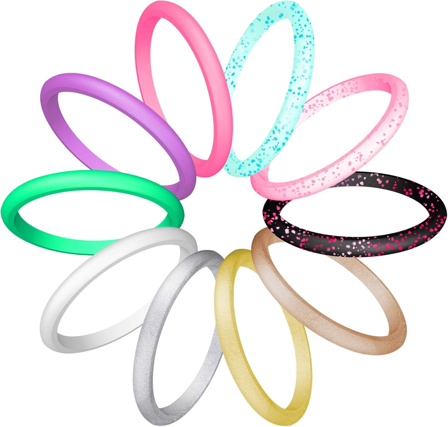 ATJIA 10 Rings Pack Silicone Wedding Ring for Women Men Thin and ...