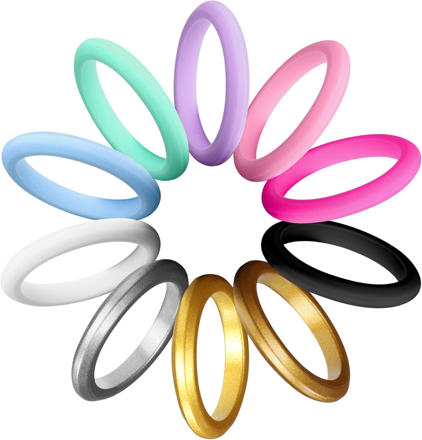 ATJIA 10 Rings Pack Silicone Wedding Ring for Women Men Thin and ...