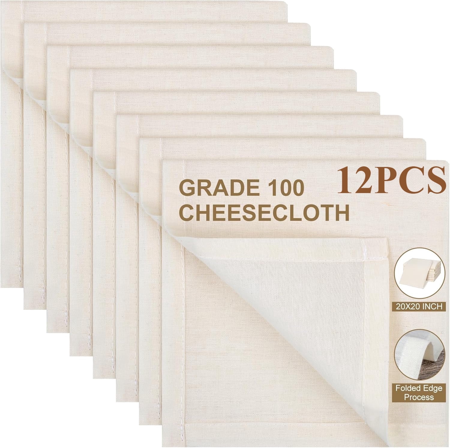 ATJIA 12 Pack Cheese Cloths Grade 100 20x20 Inch Hemmed Cotton ...