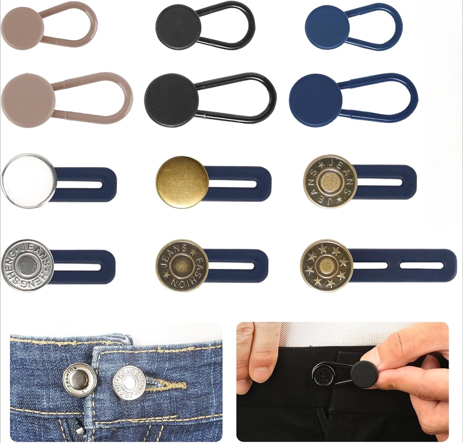 ATJIA 12 Pcs Button Extenders for Men Women Jeans Pants Button ...