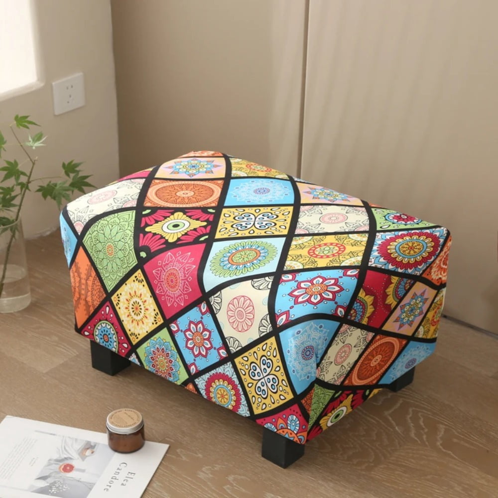 ATJIA Chair Cover Stretch Ottoman Cover Rectangular Storage Ottoman ...