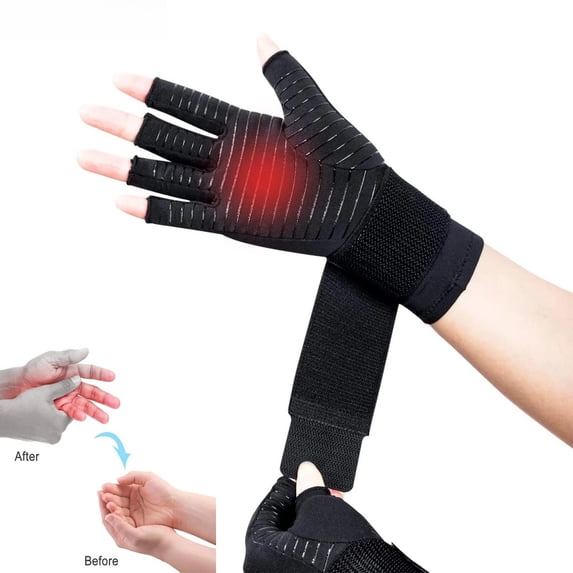 ATJIA Compression Gloves with Strap for Women Men Fingerless Hand ...