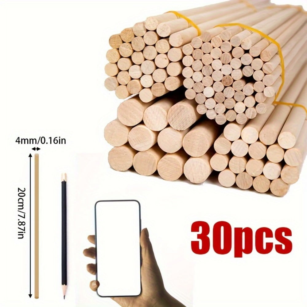 ATJIA Dowel Rods Wood Sticks Wooden Dowel Rods Round Unfinished Wood ...