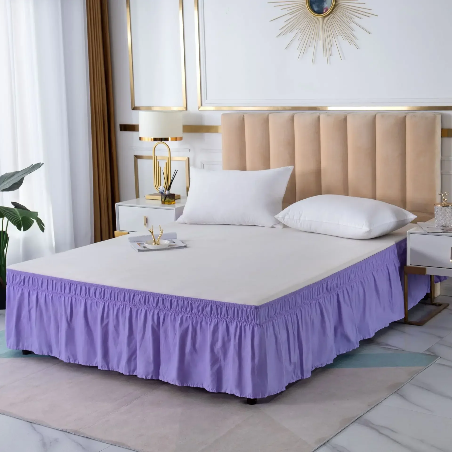 ATJIA Elastic Wrap Around Bed Skirt Dust Ruffle Smooth Soft Bed Frame ...