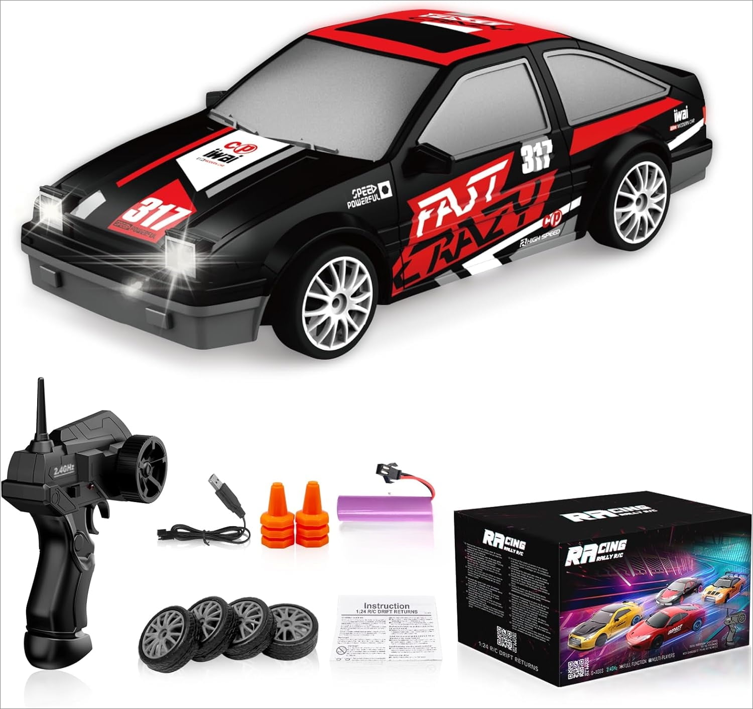 ATJIA Remote Control Car RC Drift Car 2.4GHz 1:24 Scale 4WD 15KM/H High Speed Drifting Tire ...