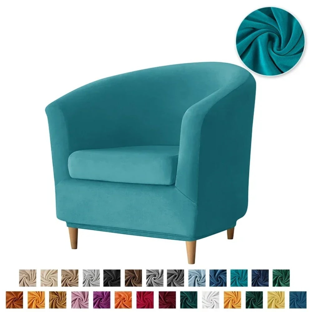 ATJIA Velvet Club Chair Slipcover 2 Piece Stretch Barrel Chair Covers ...