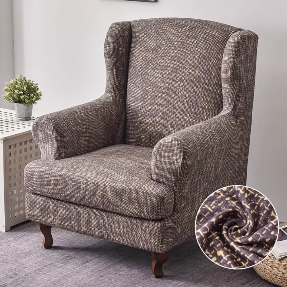 ATJIA Wing Chair Slipcovers 2 Pieces Stretch Wingback Chair Covers Sofa Slipcover Printing ...