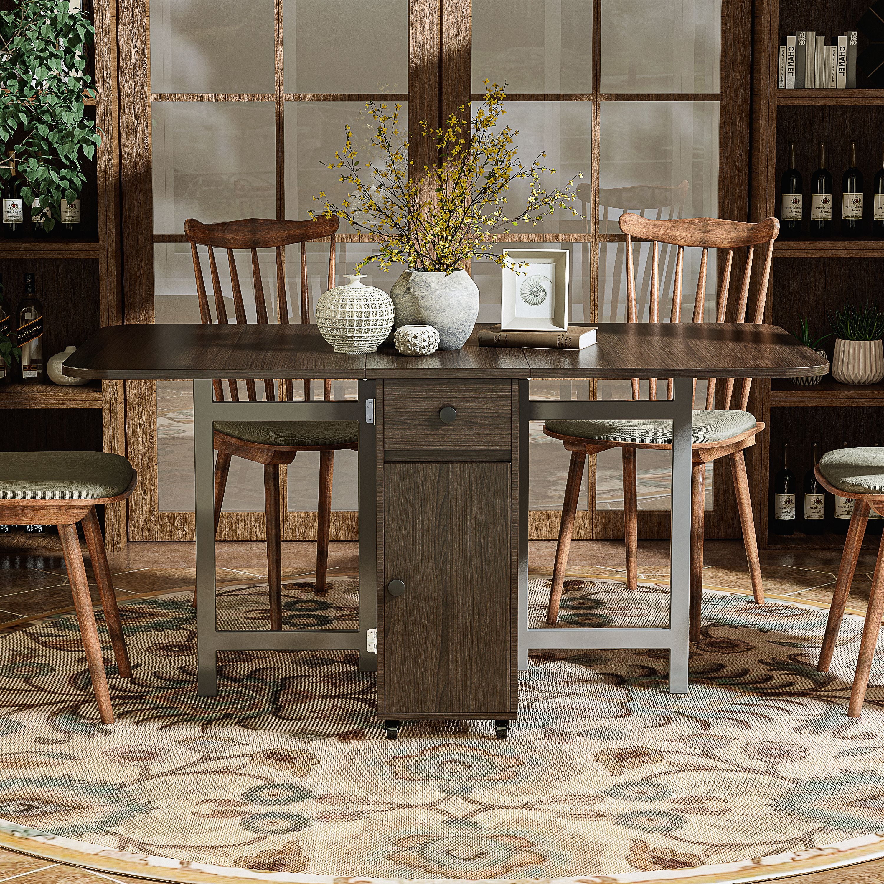 ATJafurn 58.9'' Foldable Dining Table For Small Space, Rectangular Wood ...