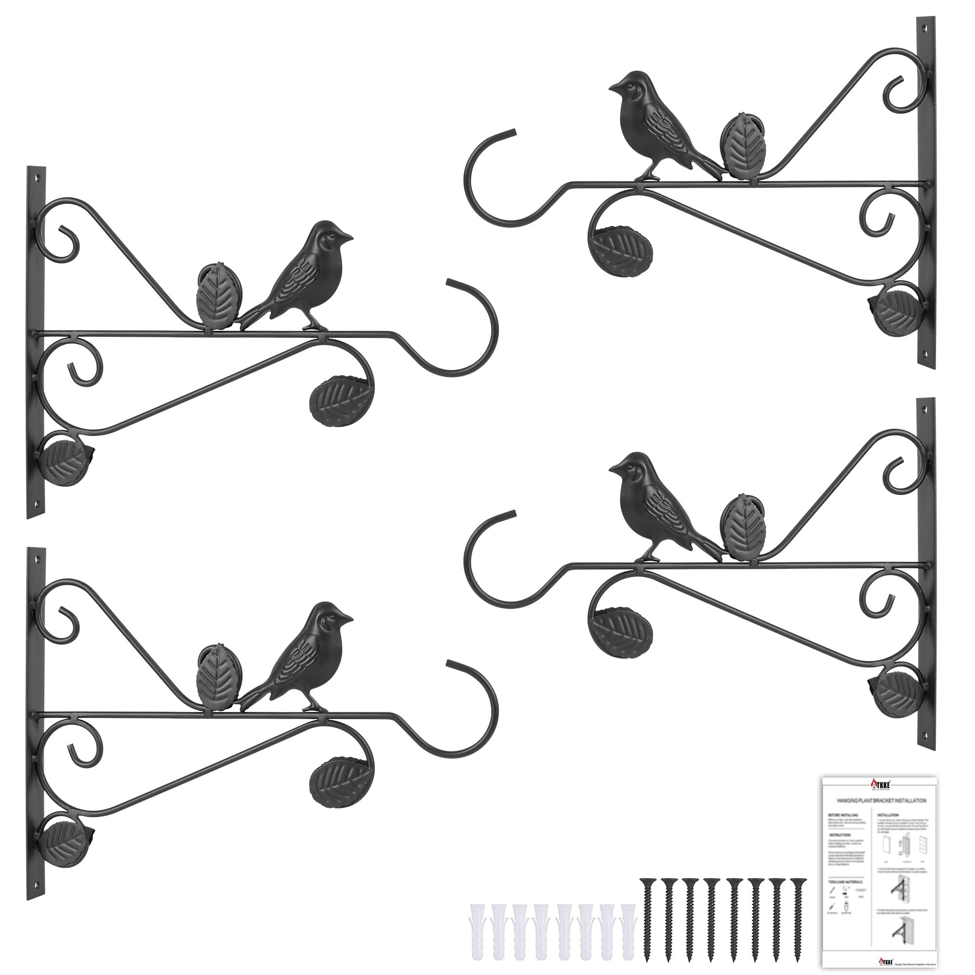 ATKKE 4 Pack Hanging Plants Bracket, Bird Feeder Hanger Wall Planter ...