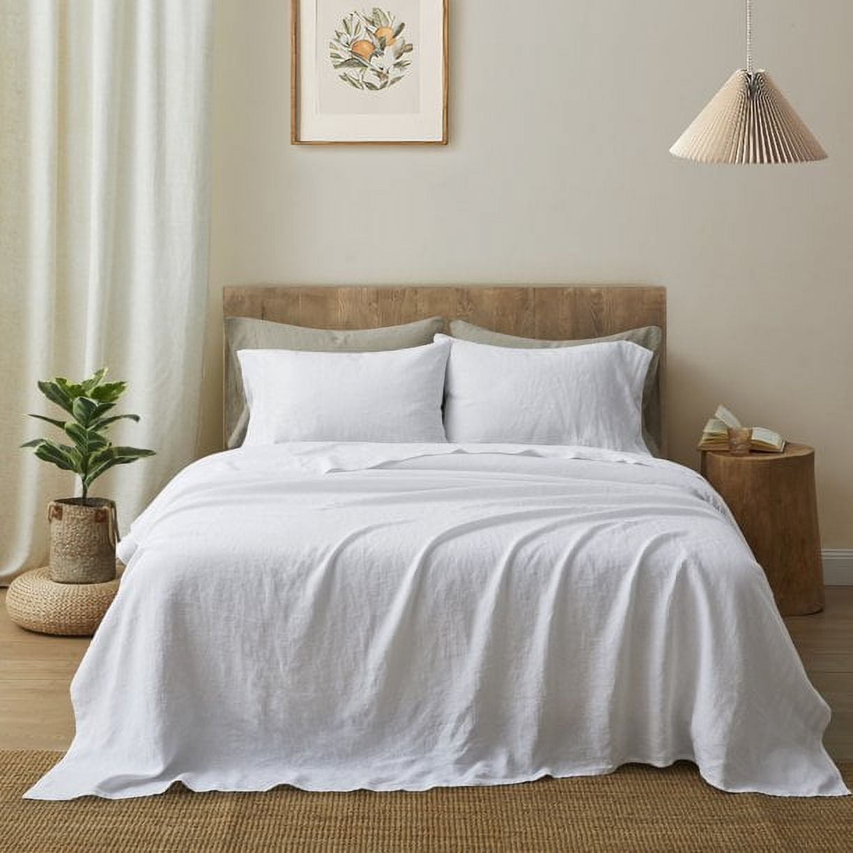 ATLINIA 100% French Linen Bed Sheets Set - King, Stone Washed, Deep ...