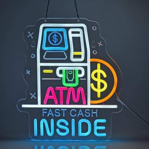 ATM Inside Neon Sign, Neon Lights Hanging Wall Art Decoration for ...
