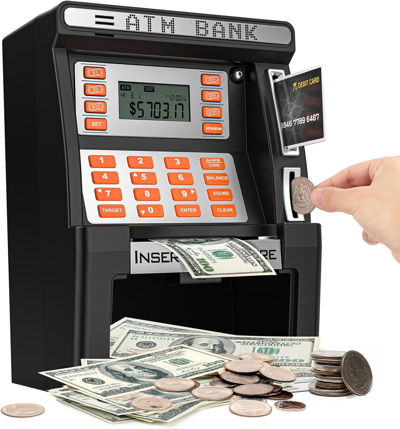 ATM Piggy Bank for Kids, Upgraded Power-Off Memory Function for Real ...