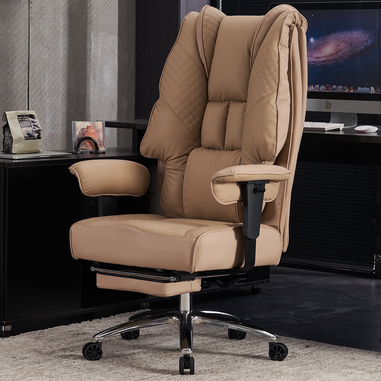 ATMILD Leather High Back Executive Office Chair with Ergonomic Lumbar ...