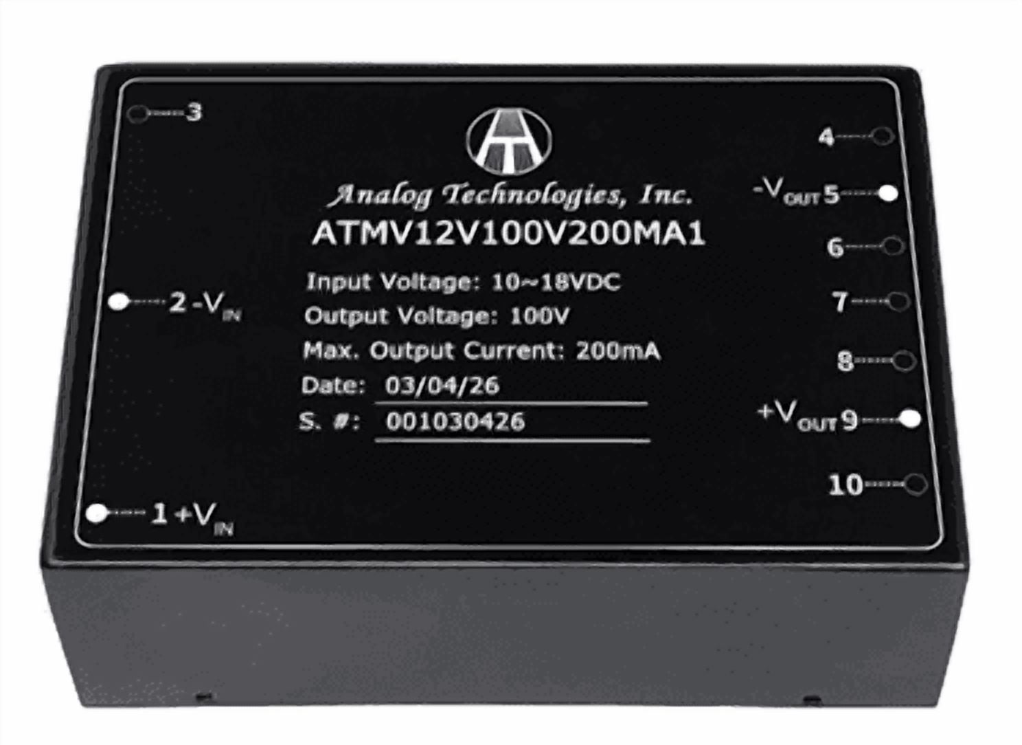 ATMV12V100V200MA1 – 12-18V to 100V Isolated DC-DC Power Module, 20W ...