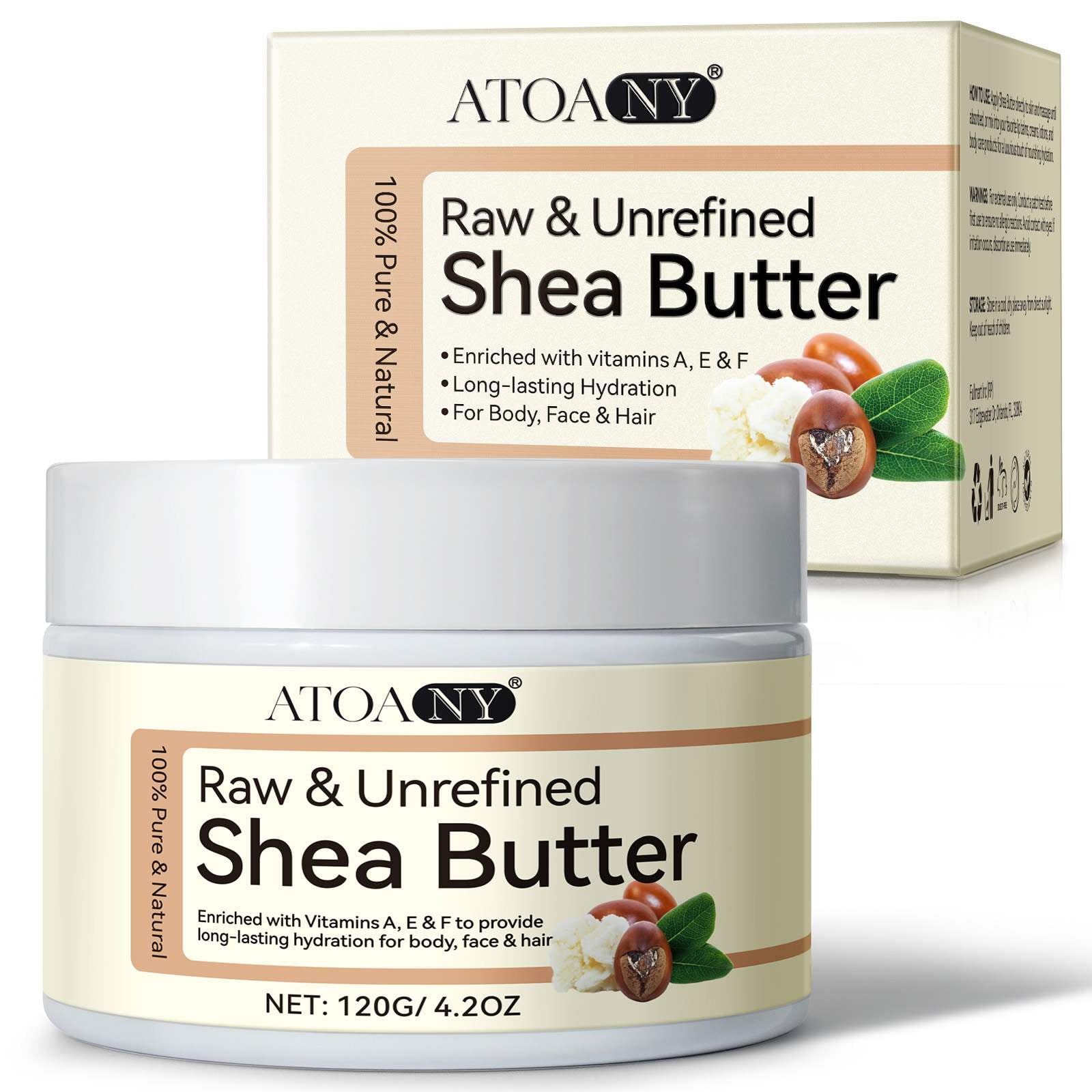 ATOANY Raw & Unrefined Shea Butter for Body, Face & Hair, 100% Pure & Natural Shea Butter with ...