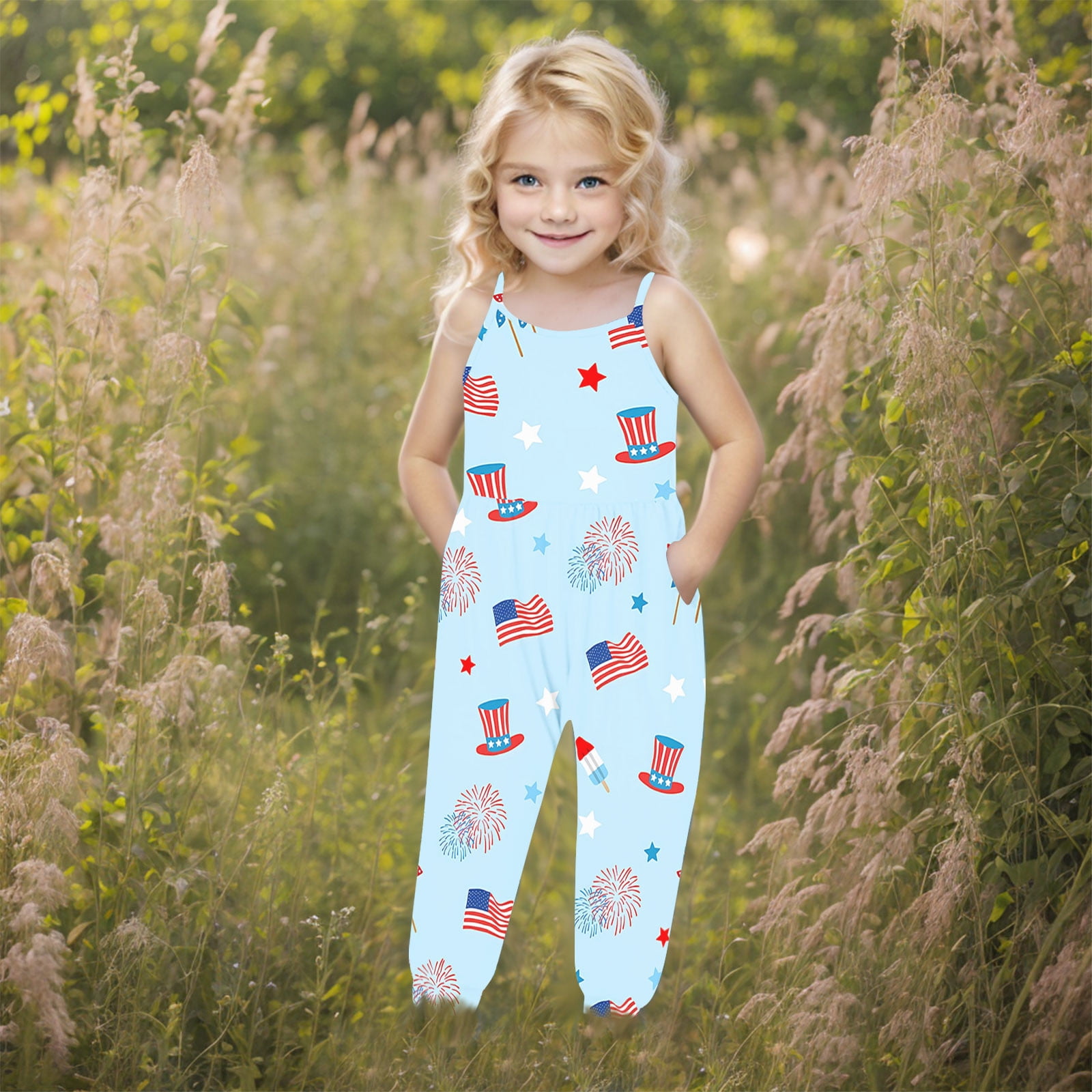 ATOGUTA 1T-6 Girls' Jumpsuits & Rompers Sleeveless Strap Romper Kid Patriotic Rompers with ...