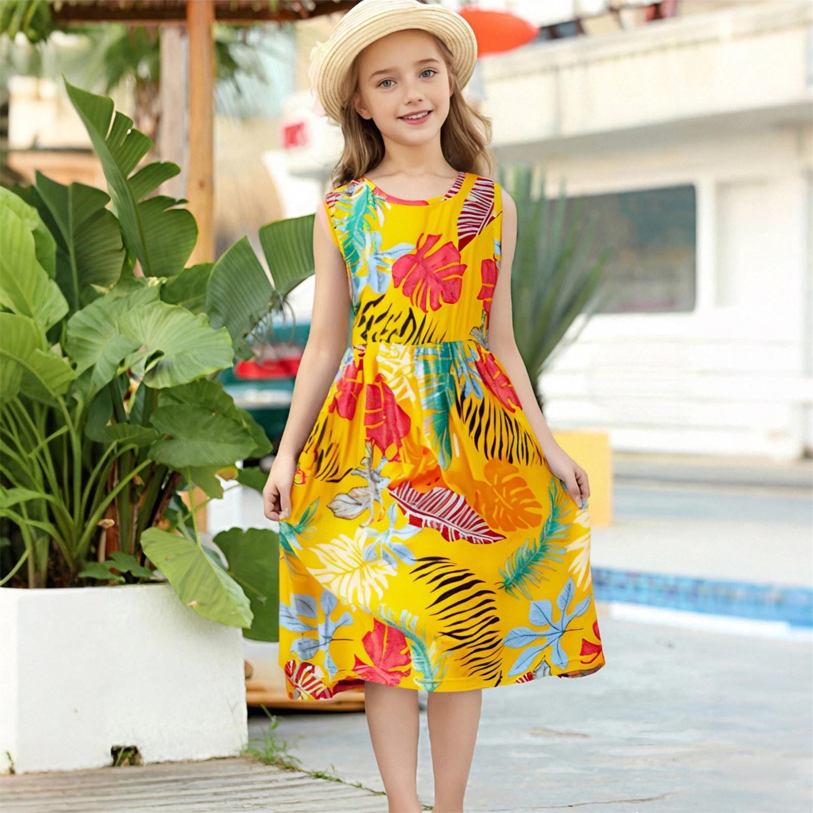 ATOGUTA 2-11 Years Kids Dress A-Line Twirly Skater Dresses Sleeveless ...