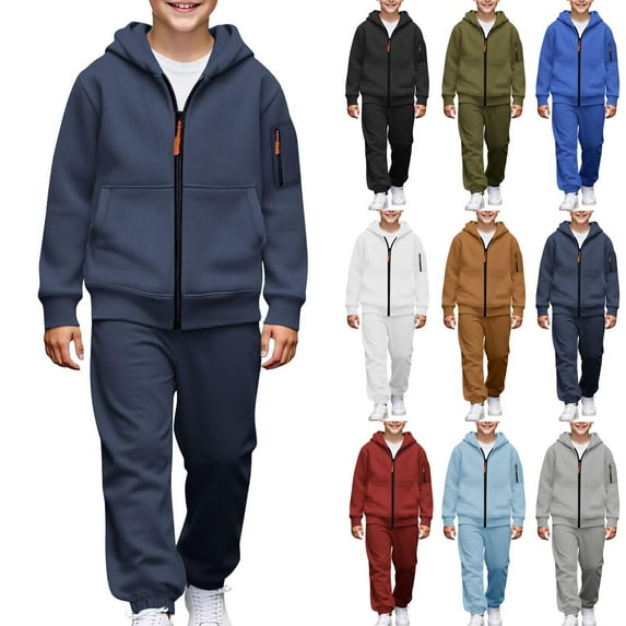 ATOGUTA 2 Piece Sets Hoodie for Kids Boys Zip Up Hoodie Sweatshirt and ...