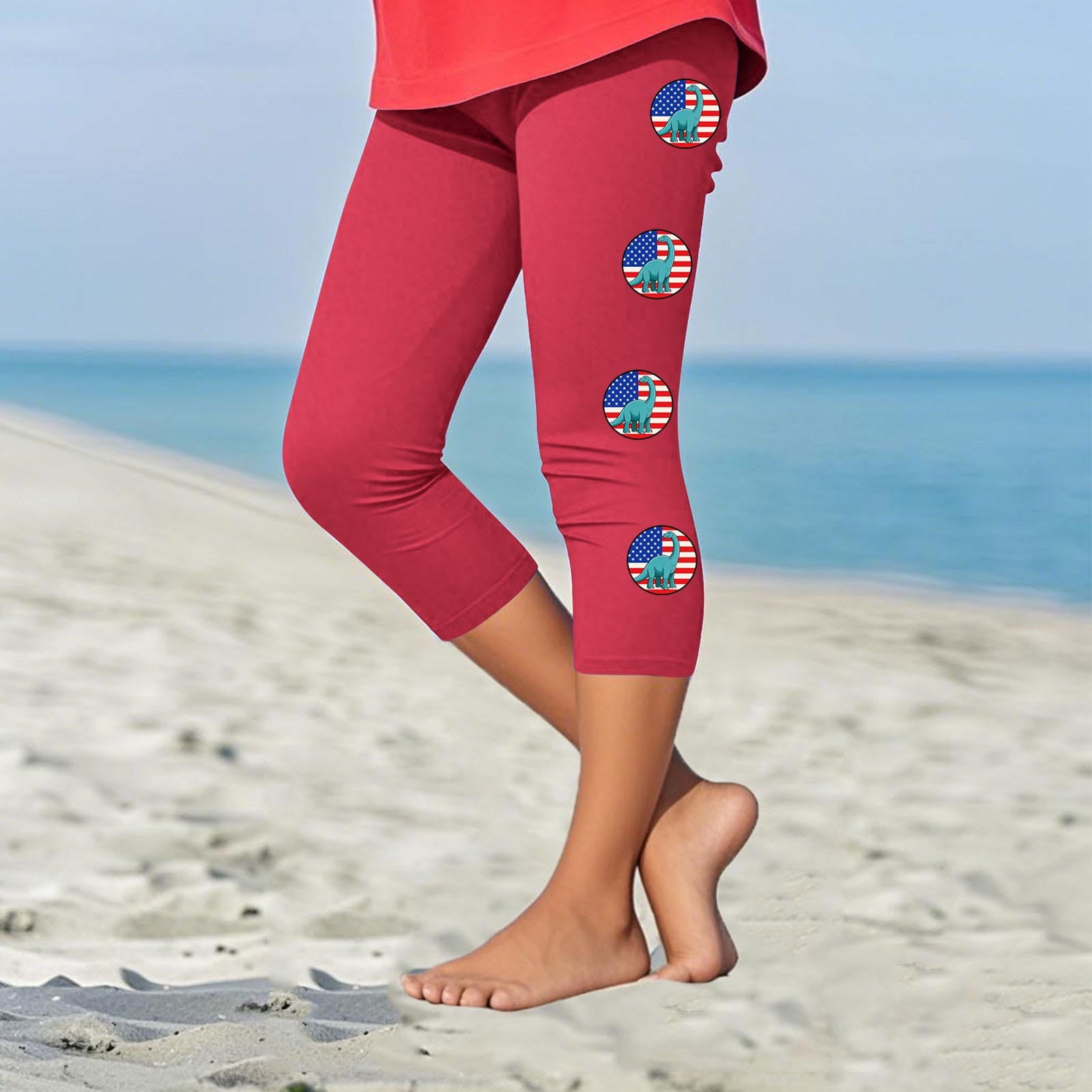 ATOGUTA 2T-13 Girls Sports Capri Pants High Elastic Waist 4th of July ...