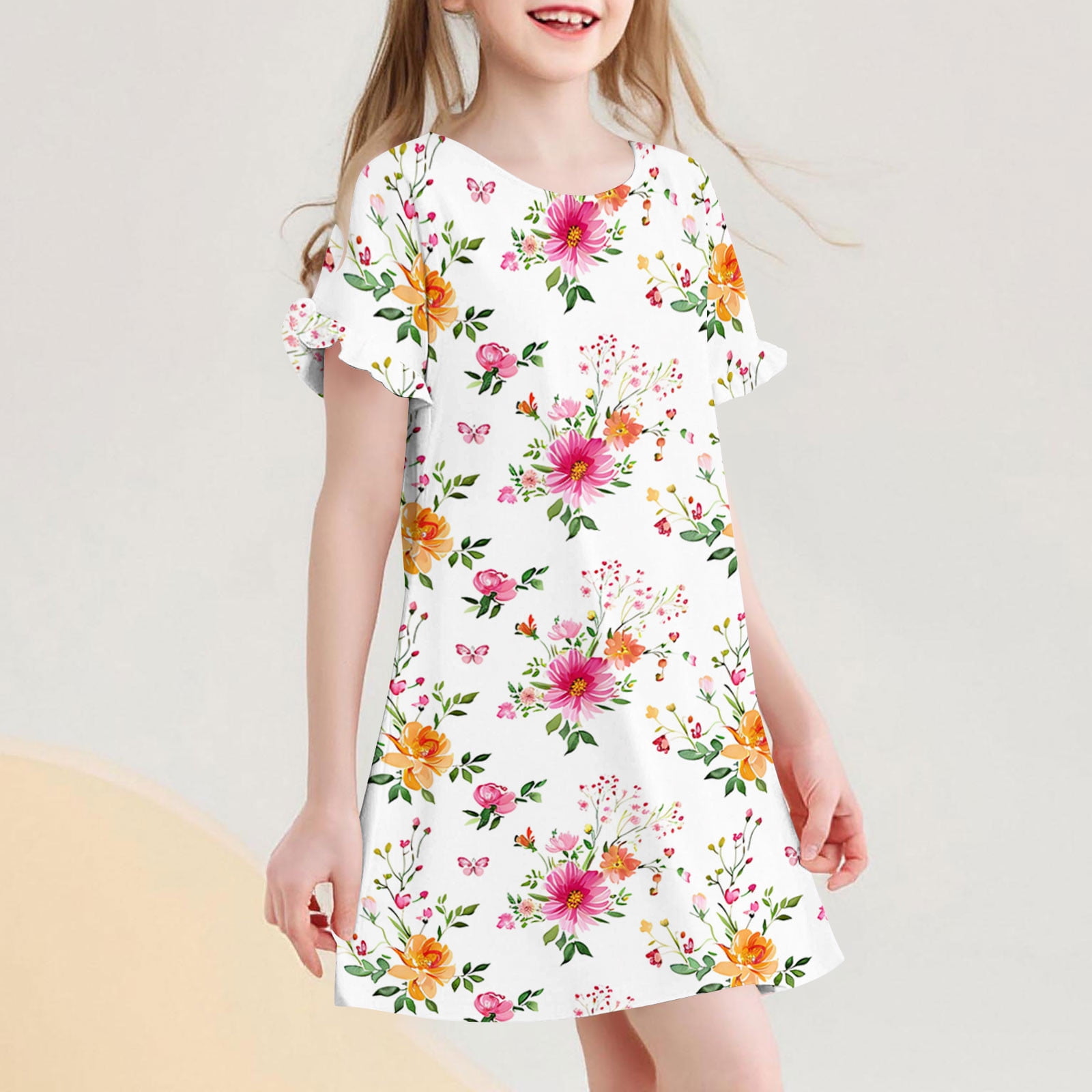 ATOGUTA 3-12 Years Big Girls Night Dresses Short Sleeves Princess ...