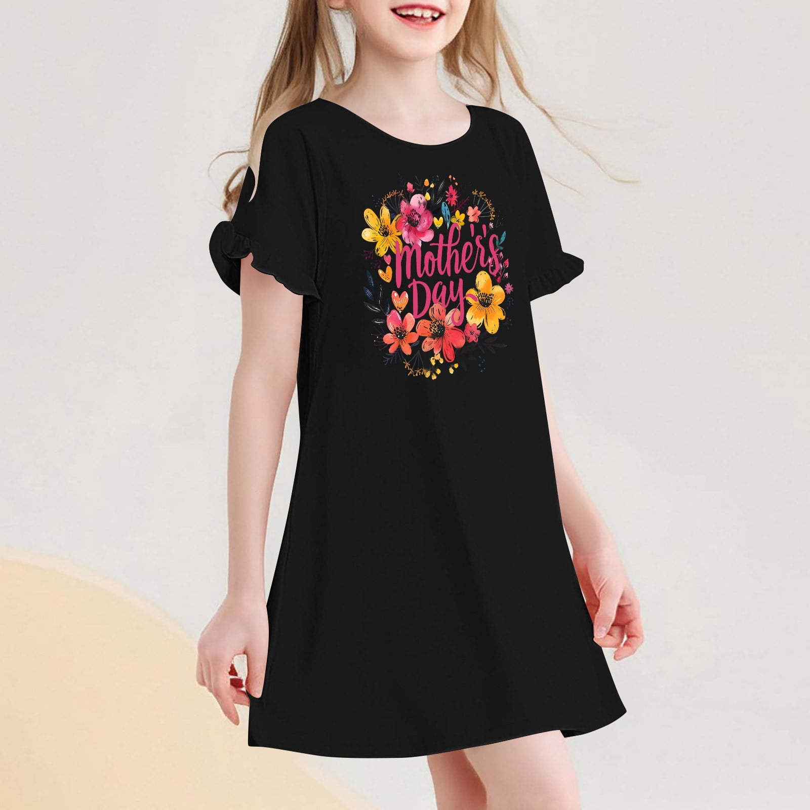 ATOGUTA 3-12 Years Girls Camp Nightgowns Short Sleeve Pajama Dress Soft ...