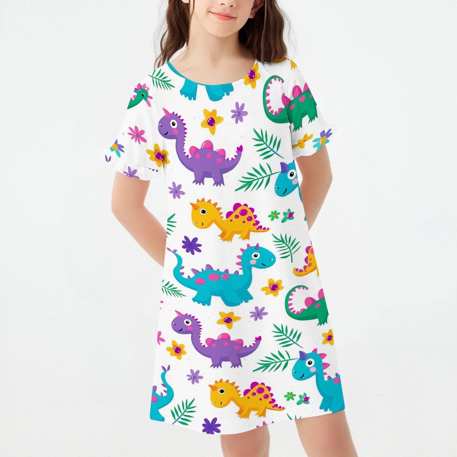 ATOGUTA 3-12 Years Girls Night Dresses for Summer Kids Short Sleeve ...