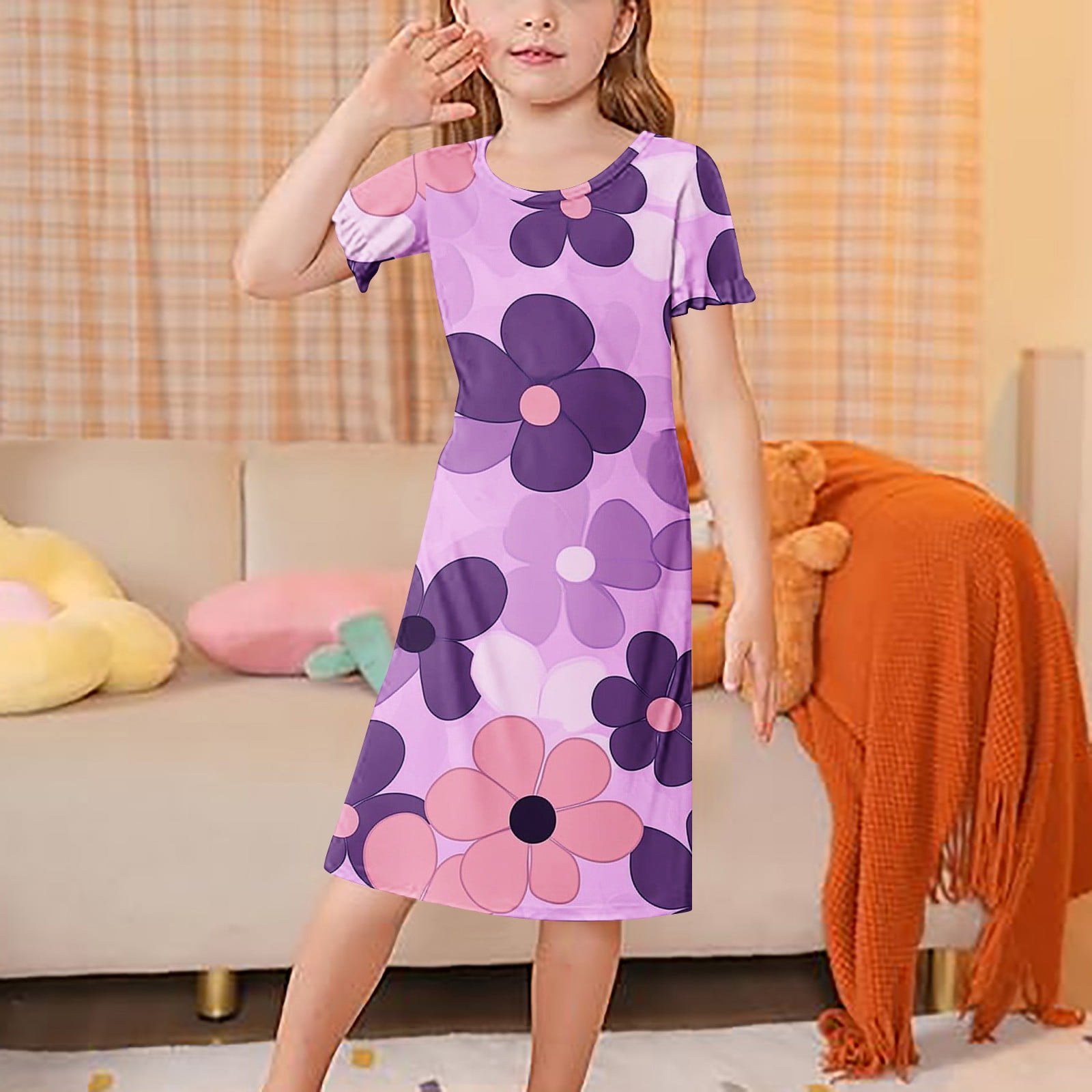 ATOGUTA 3-12 Years Girls Sleepwear Summer Kids Pajamas Princess Dress ...