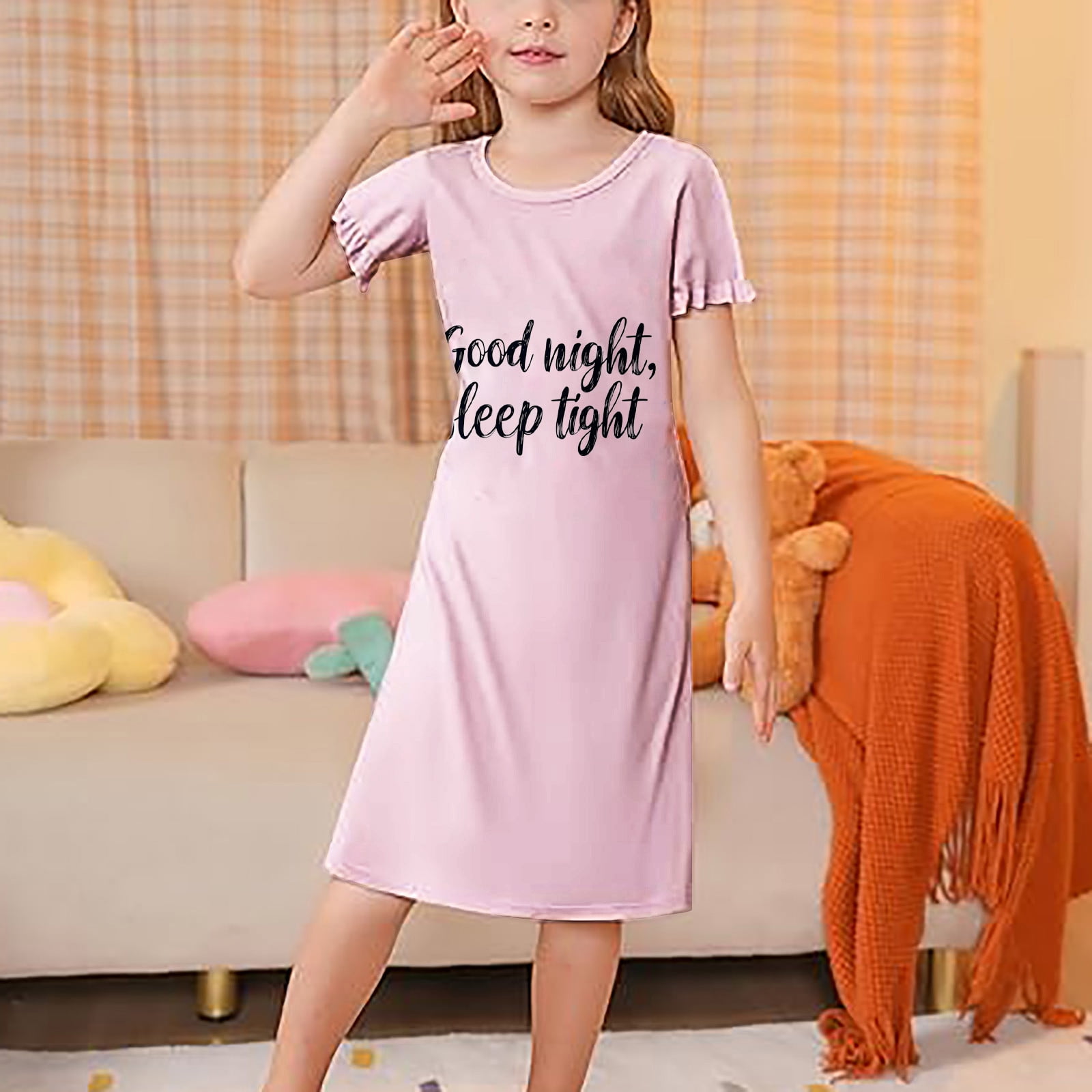 ATOGUTA 3-12 Years Girls Stretchy Summer Pajamas Soft Nightgown Night ...