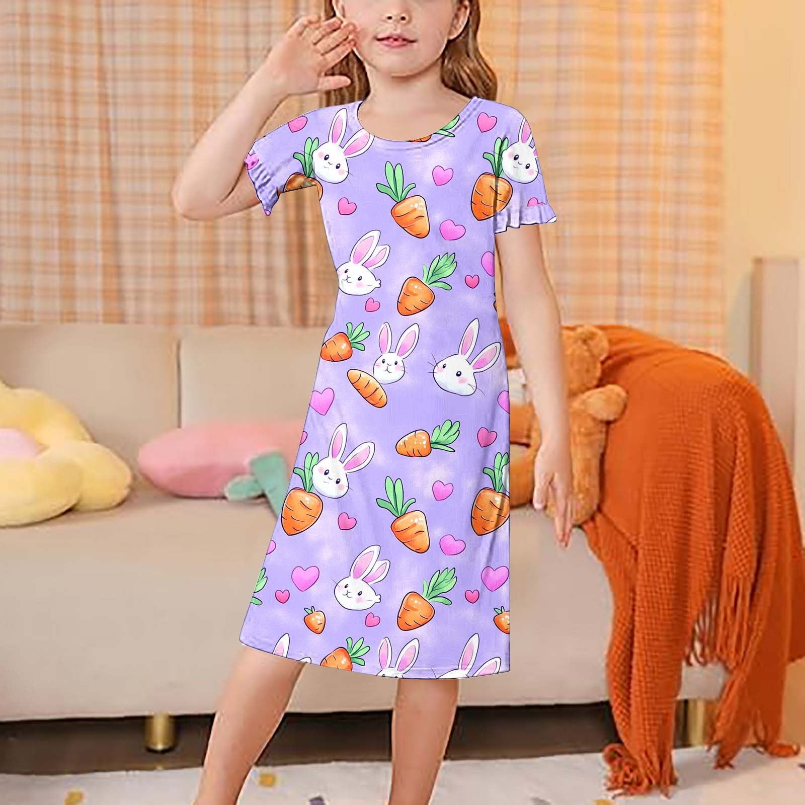 ATOGUTA 3-12 Years Little Girls Princess Nightdress Short Sleeve ...