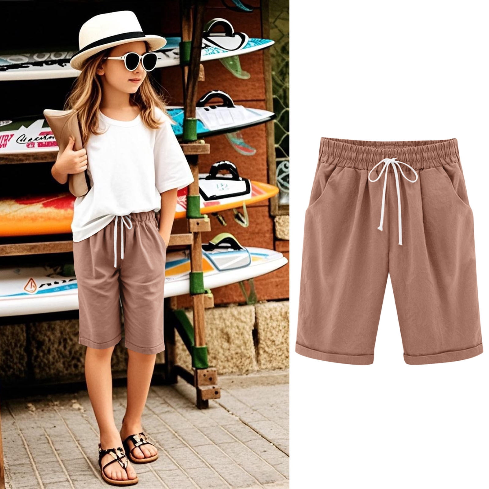 ATOGUTA 3-13 Years Girls Running Shorts Knee Length Outfits Beach ...
