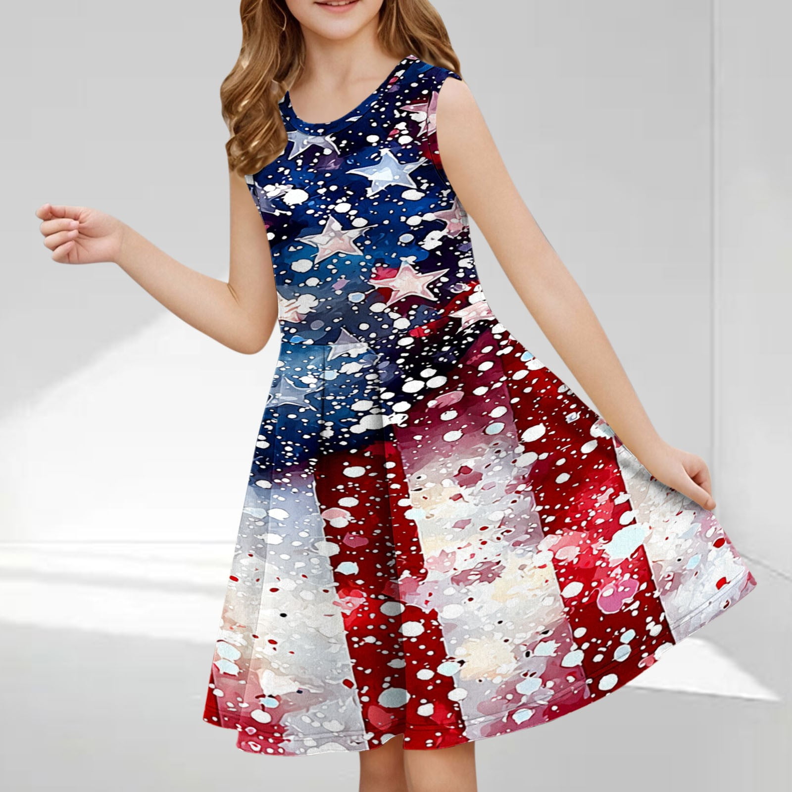 ATOGUTA 3-14 Years Patriotic Dress for Girls American Flag Skirt Kids ...