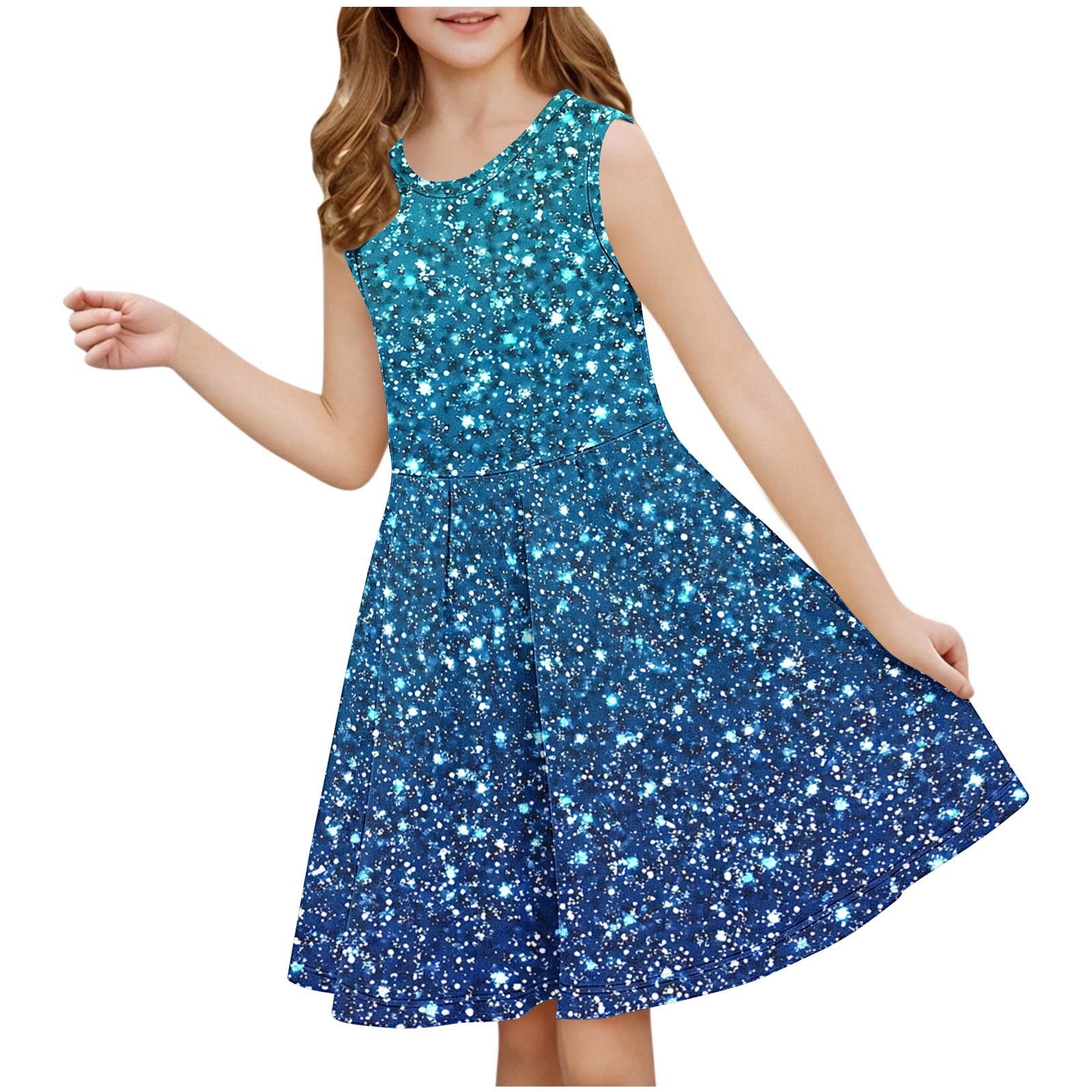 ATOGUTA 3-14 Years Tween Girls Dresses Sleeveless Summer Sequin Print ...