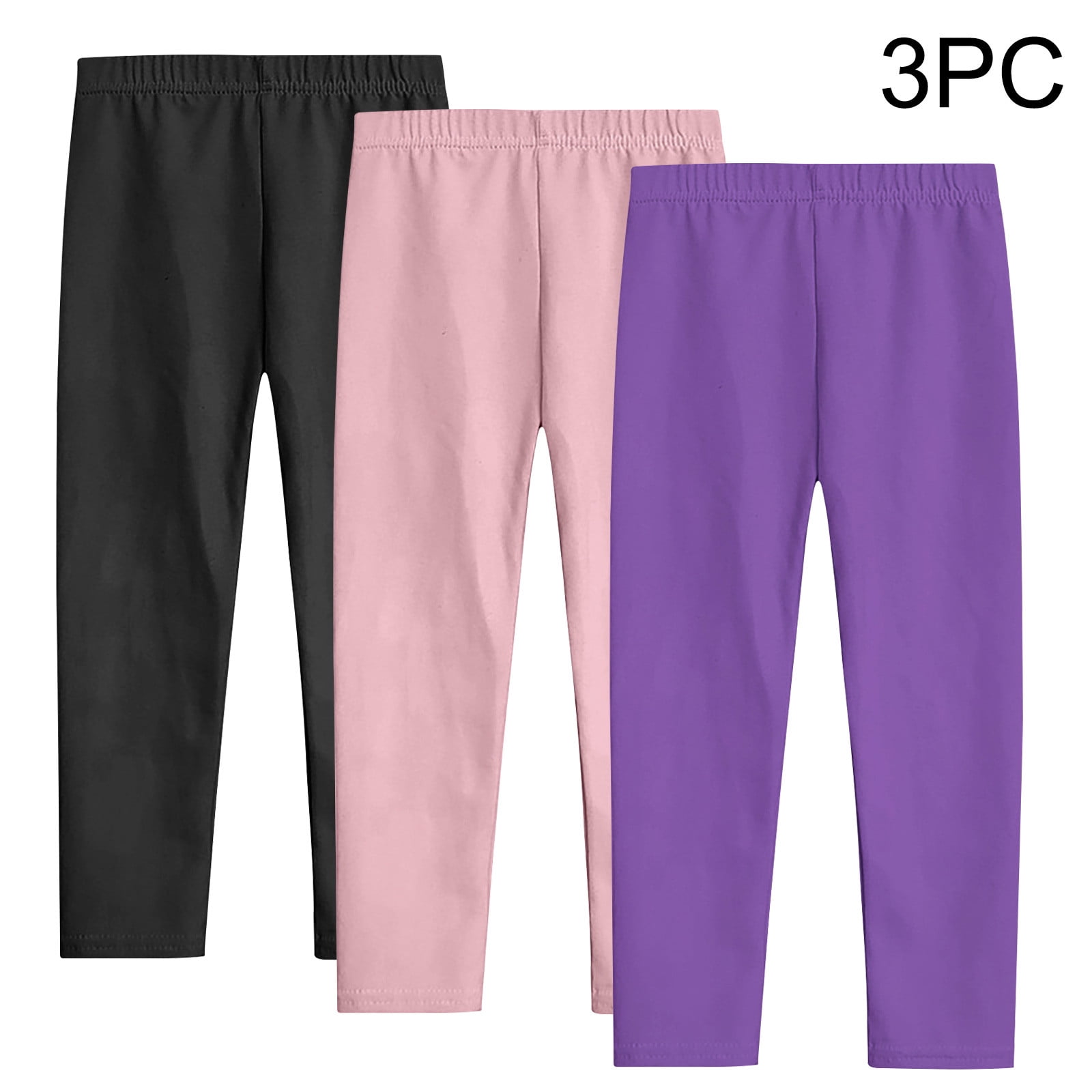 ATOGUTA 3 Pack Leggings Girls Size 3T-12 Basic Leggings Stretchy ...