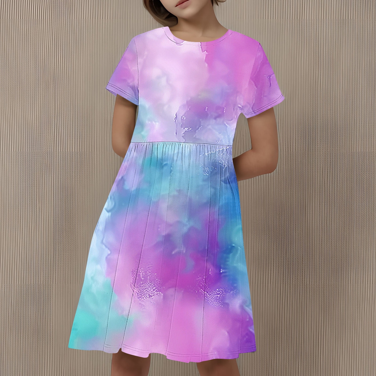 ATOGUTA 4-14 Years Girl Dress Kids Short Sleeve School Casual A Line ...