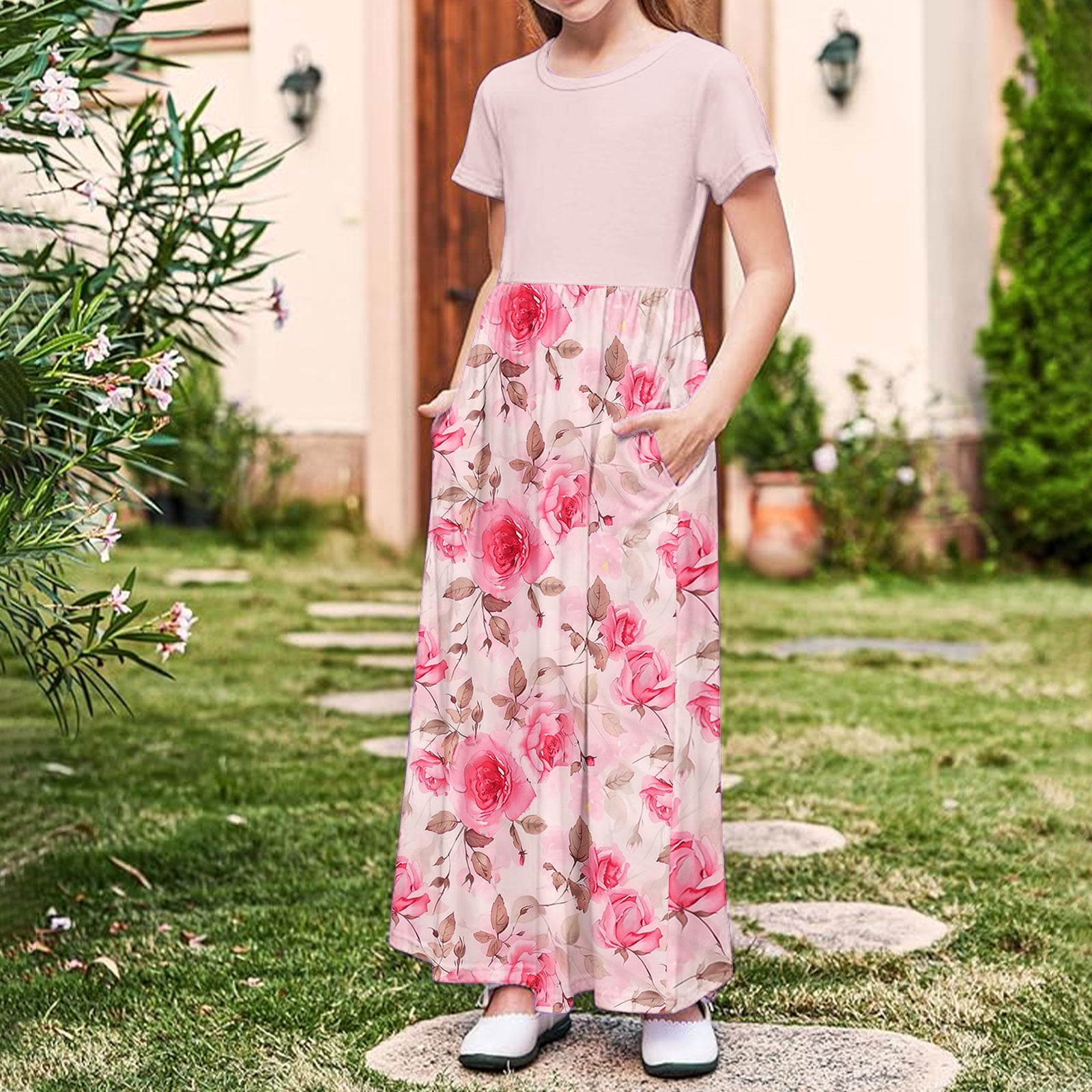 ATOGUTA 4-14 Years Girls Floral Dress Casual Maxi Floral Dress Short ...