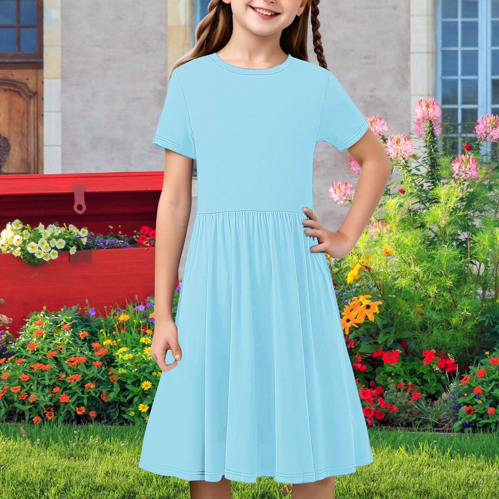 ATOGUTA 4-14 Years Princess Dresses for Girls Short Sleeve A Line Swing ...