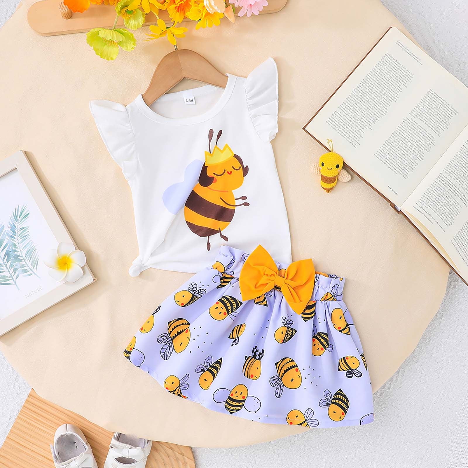 ATOGUTA Baby Girl Dress Sets Ruffle Sleeve Tops and Paperbag Waist ...