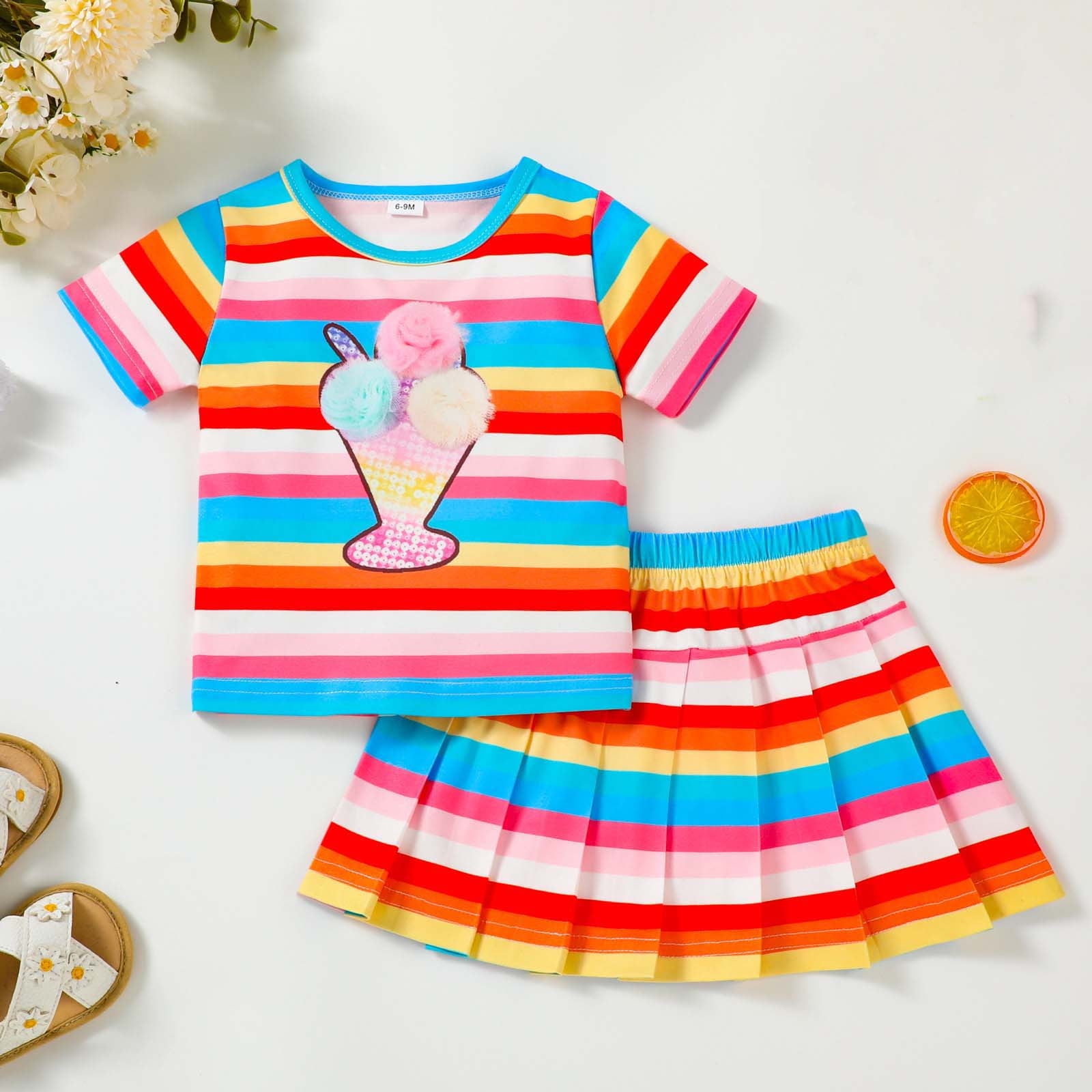 ATOGUTA Baby Girl Dress Sets Short Sleeve Top and Pleated Skirt Girls ...