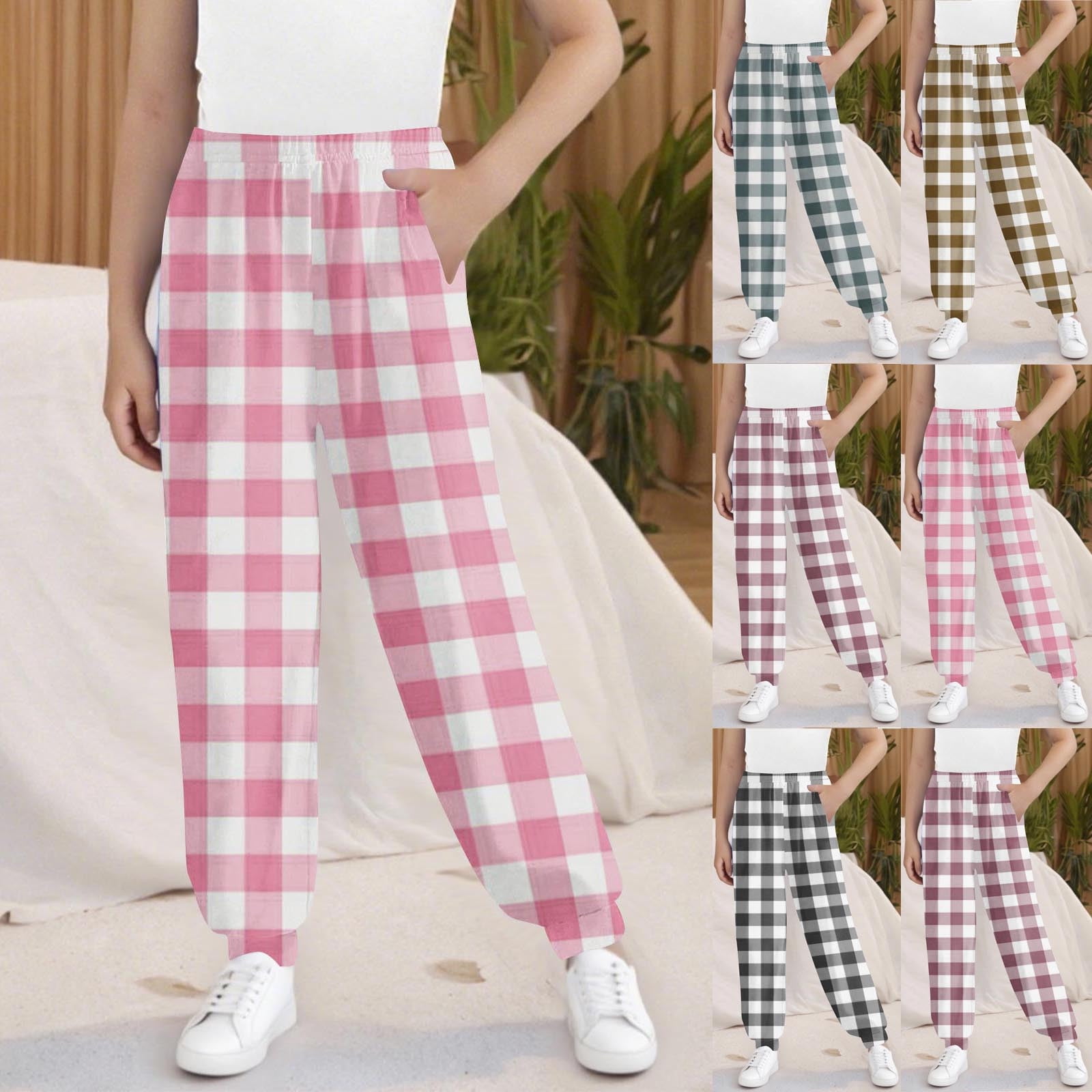 ATOGUTA Baggy Sweatpants for Girls Size 3T-15 Soft Plaid Long Pj Pants ...