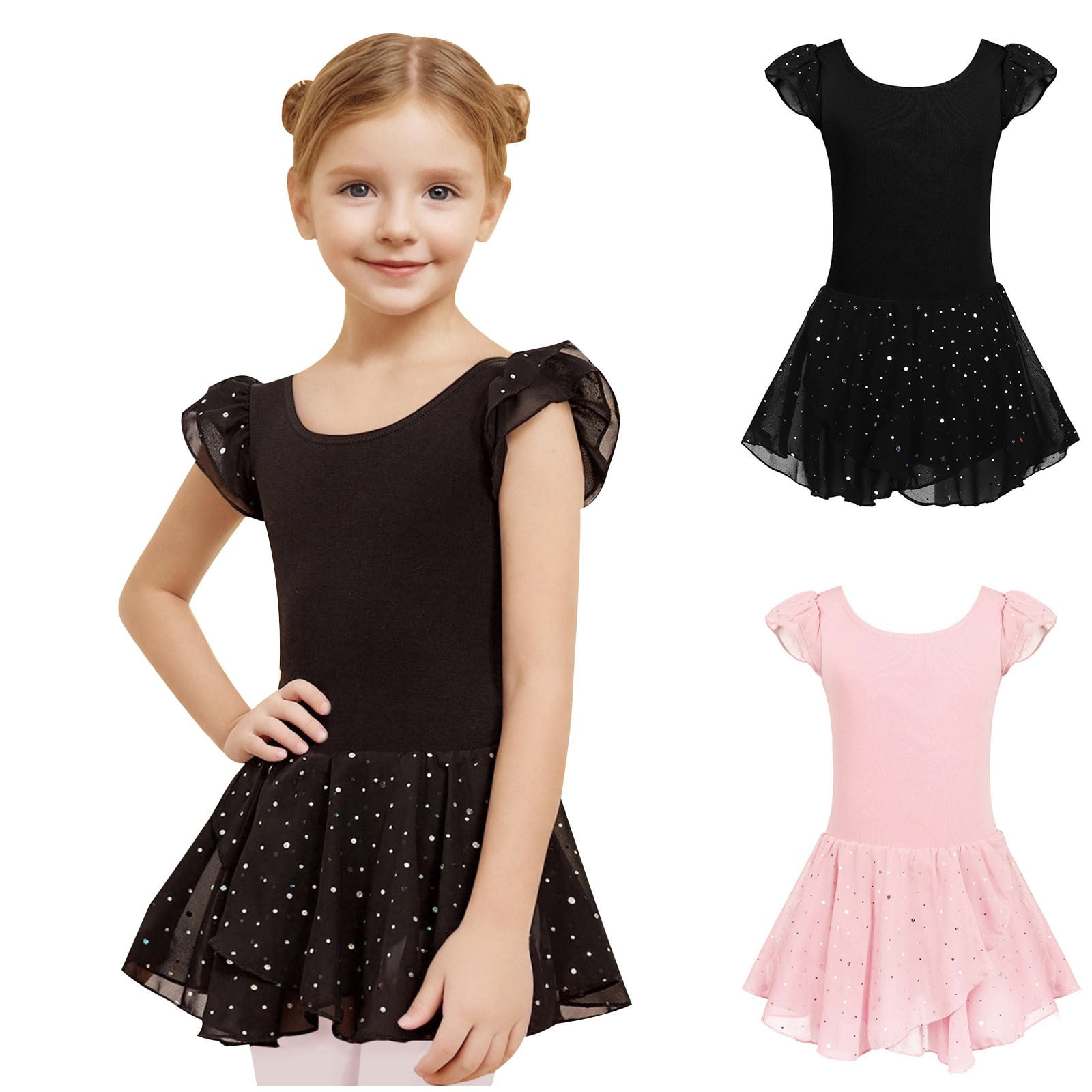 ATOGUTA Ballet Dress for Girls Ruffle Sleeve Ballet Dance Dress Tutu ...