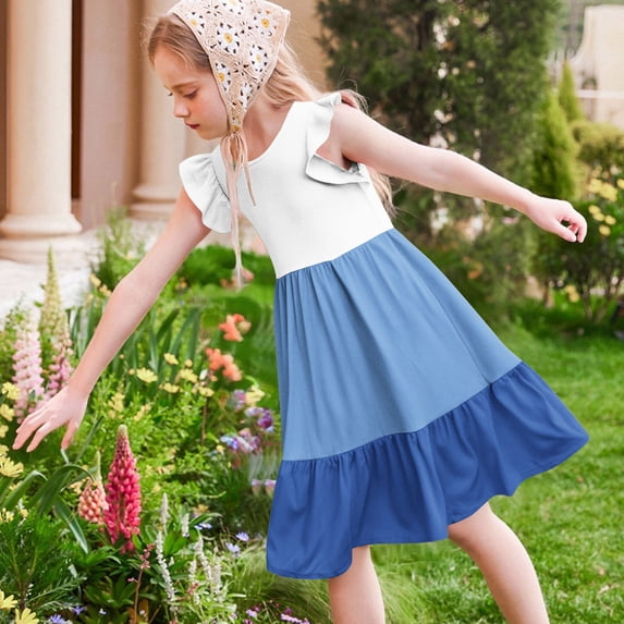 ATOGUTA Big Girls Dresses Summer Ruffle Sleeve A Line Casual Party ...