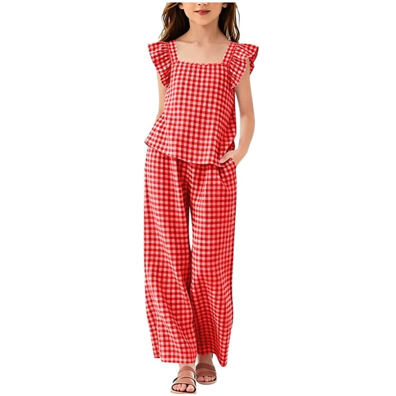 ATOGUTA Boho Outfits for Girls Sleeveless Ruffle Tank Tops and Wide Leg ...