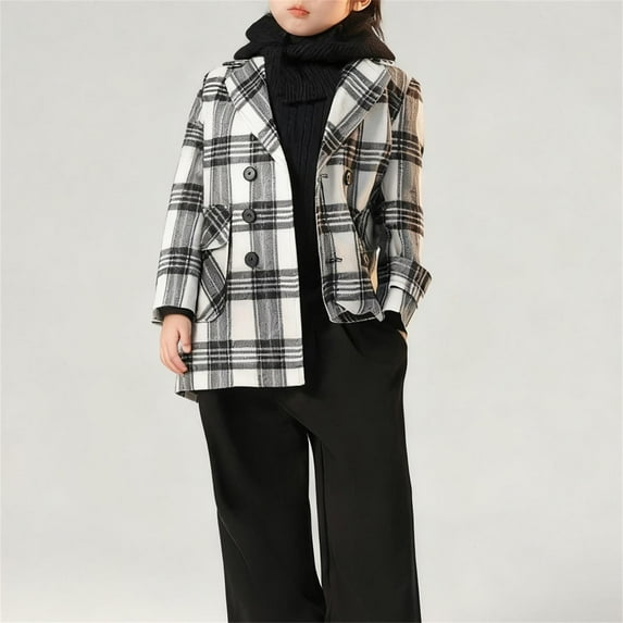 ATOGUTA Boy's Plaid Dress Coats Kids Trench Coat Winter Pea Coat with ...