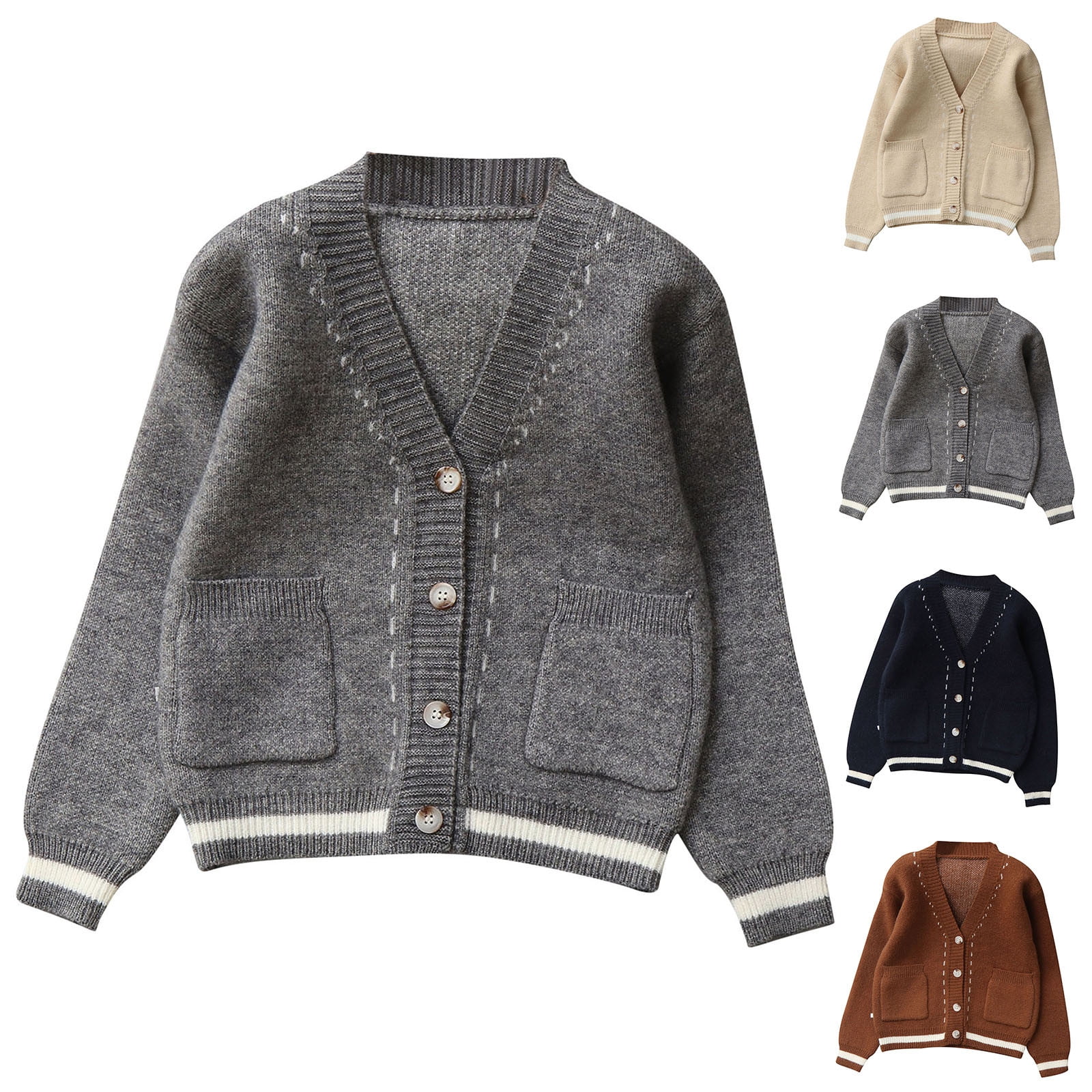 ATOGUTA Boys Cardigan Sweater Kids Casual V Neck Button Down Uniform ...