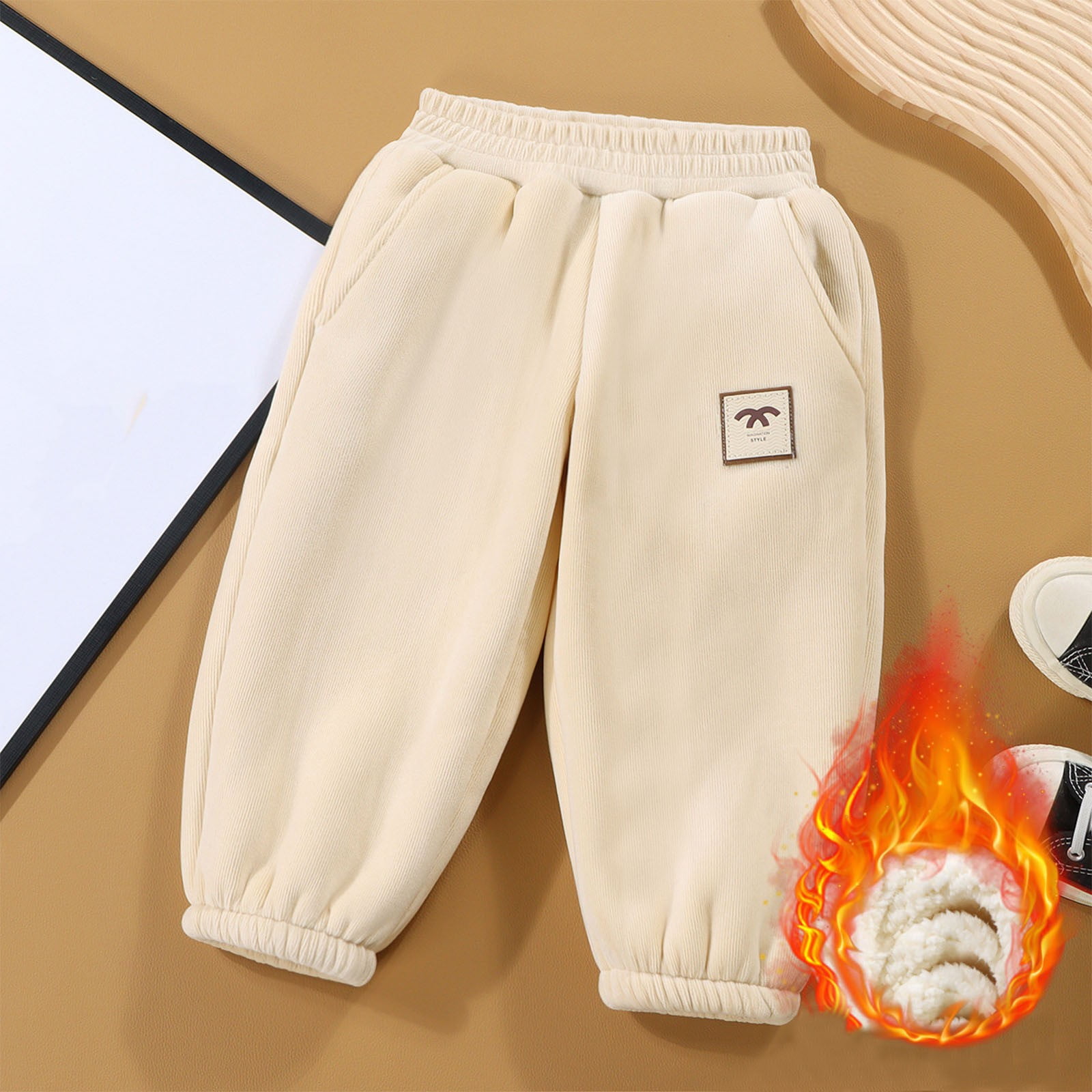 ATOGUTA Boys Long Pants Kids Clothes Active Soft Fleece Joggers for Boys Size 3T-11, Beige ...