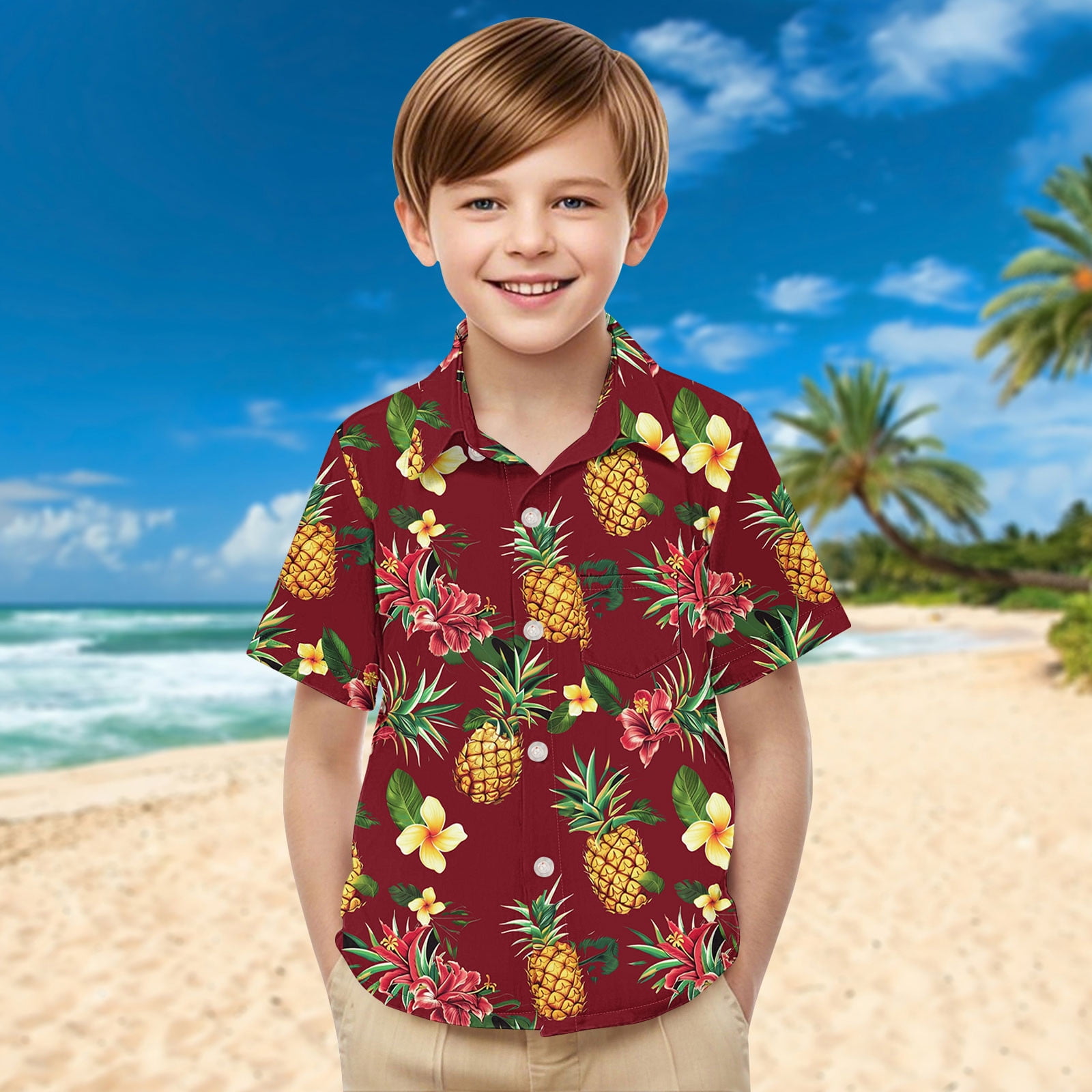 ATOGUTA Boys Short Sleeve Button Down Shirts Short Sleeve Button Down Hawaiian Shirt Beach ...