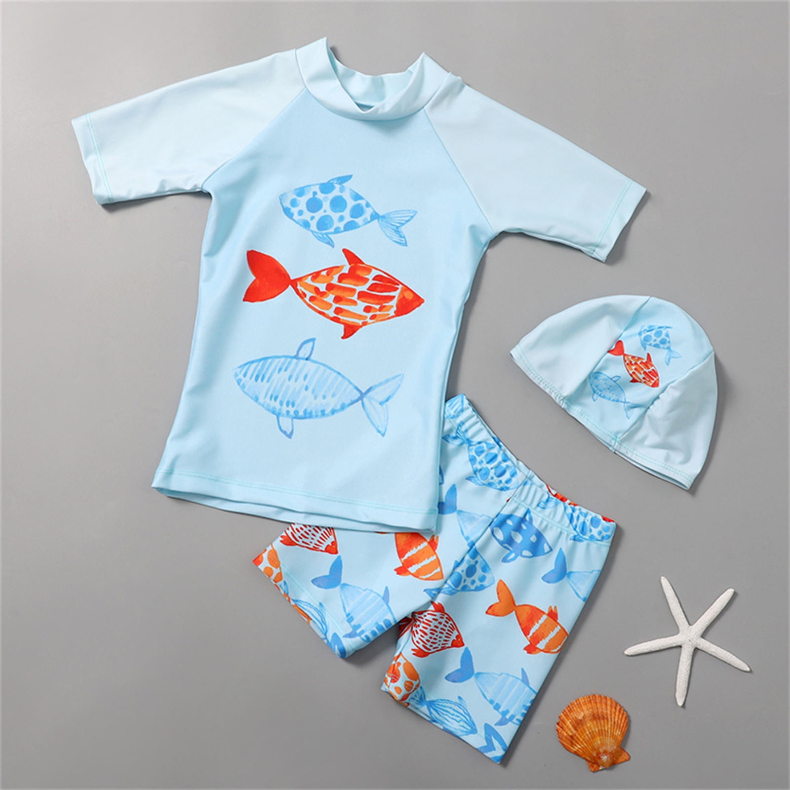 ATOGUTA Boys Two Piece Rash Guard Swimsuits Kids Short Sleeve Swimwear ...