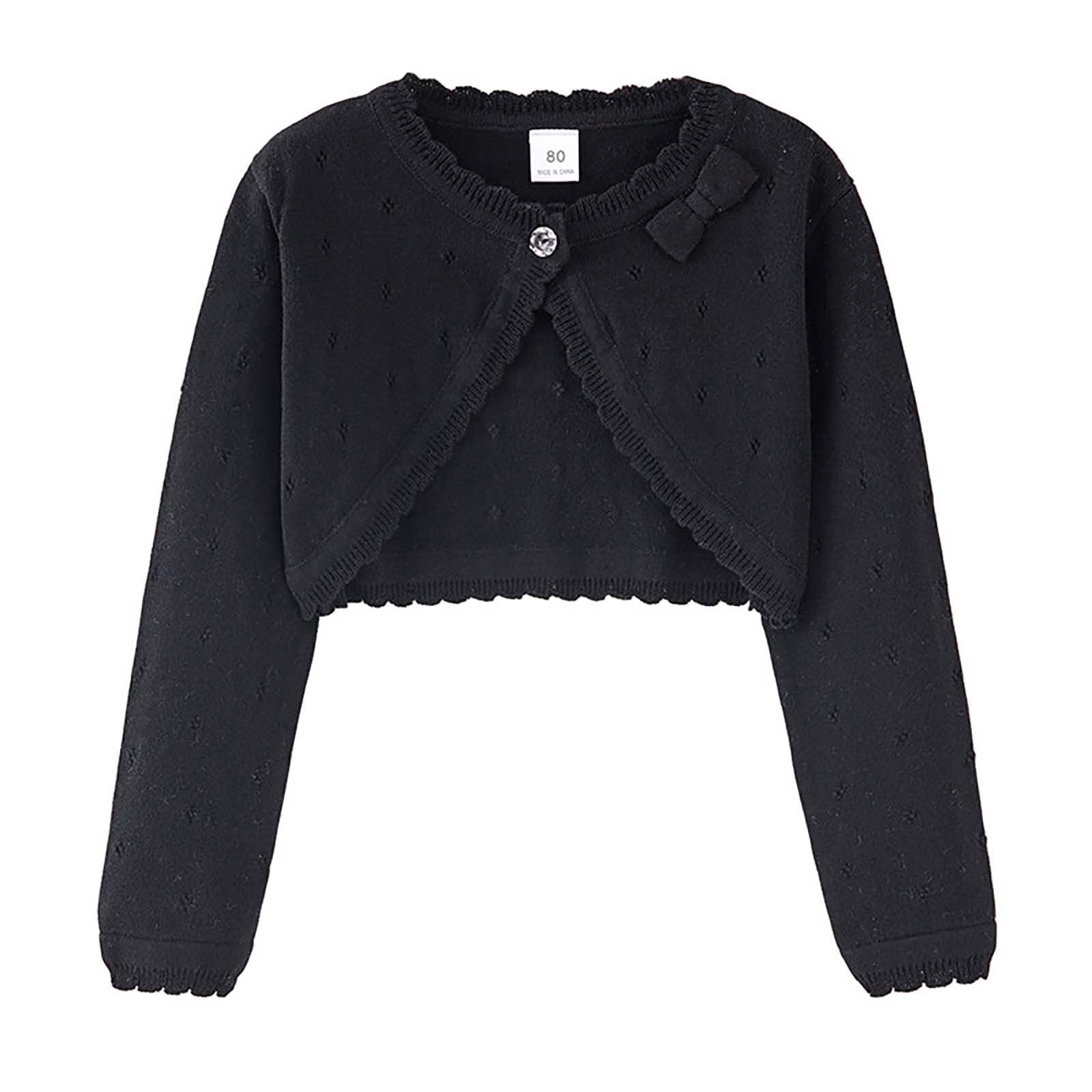 ATOGUTA Cardigans for Girls Black Kids Button Closure Knitted Shrug ...