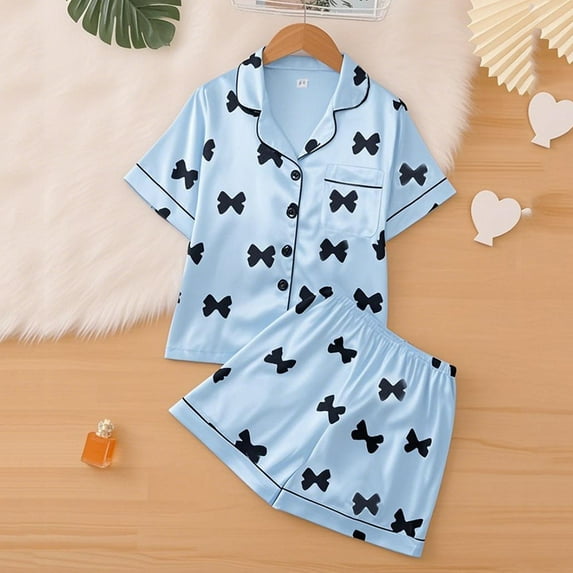 ATOGUTA Clothing Set Girls Satin Sleepwear Short Sleeve Jammies for ...