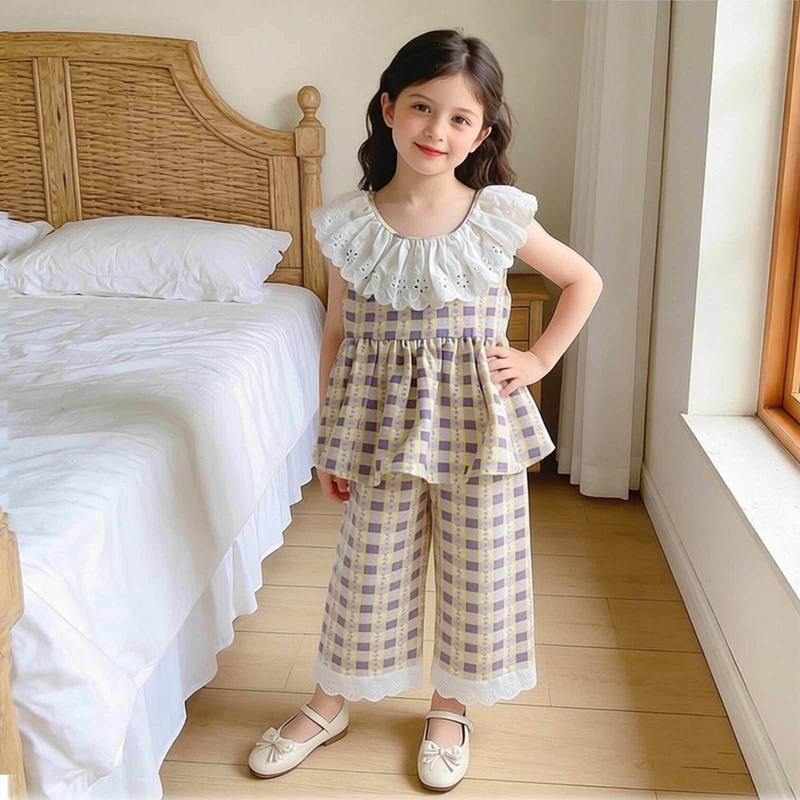 ATOGUTA Cute Clothes for Girls Sleeveless Doll Collar Top Lace Pants ...